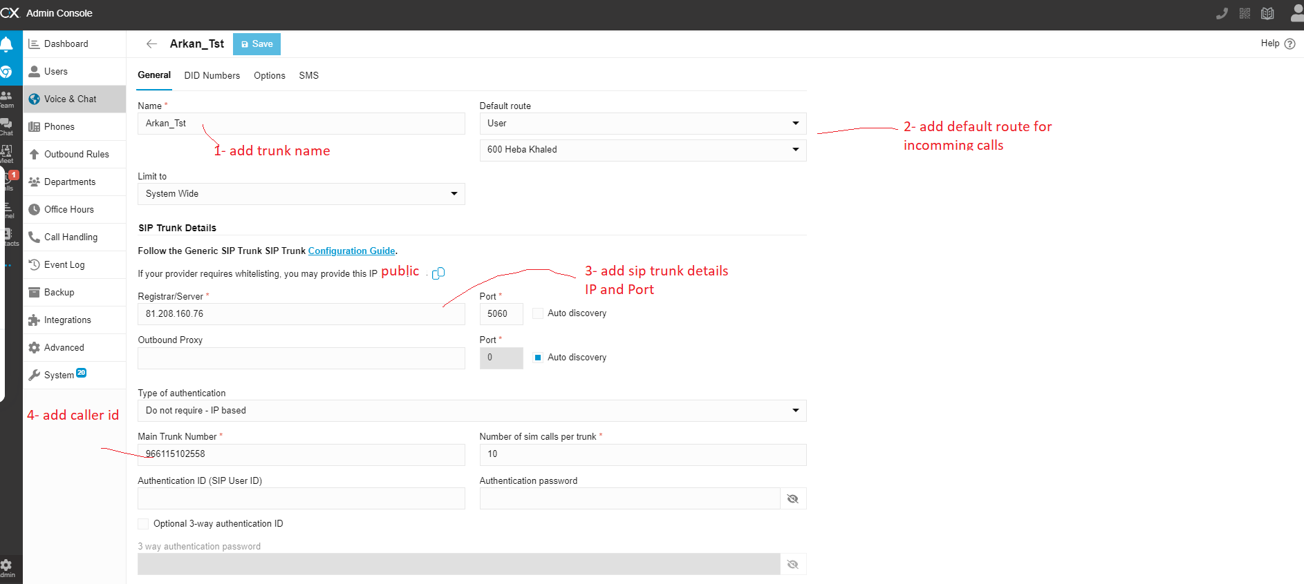 Configure Arkan SIP trunk on 3CX PBX